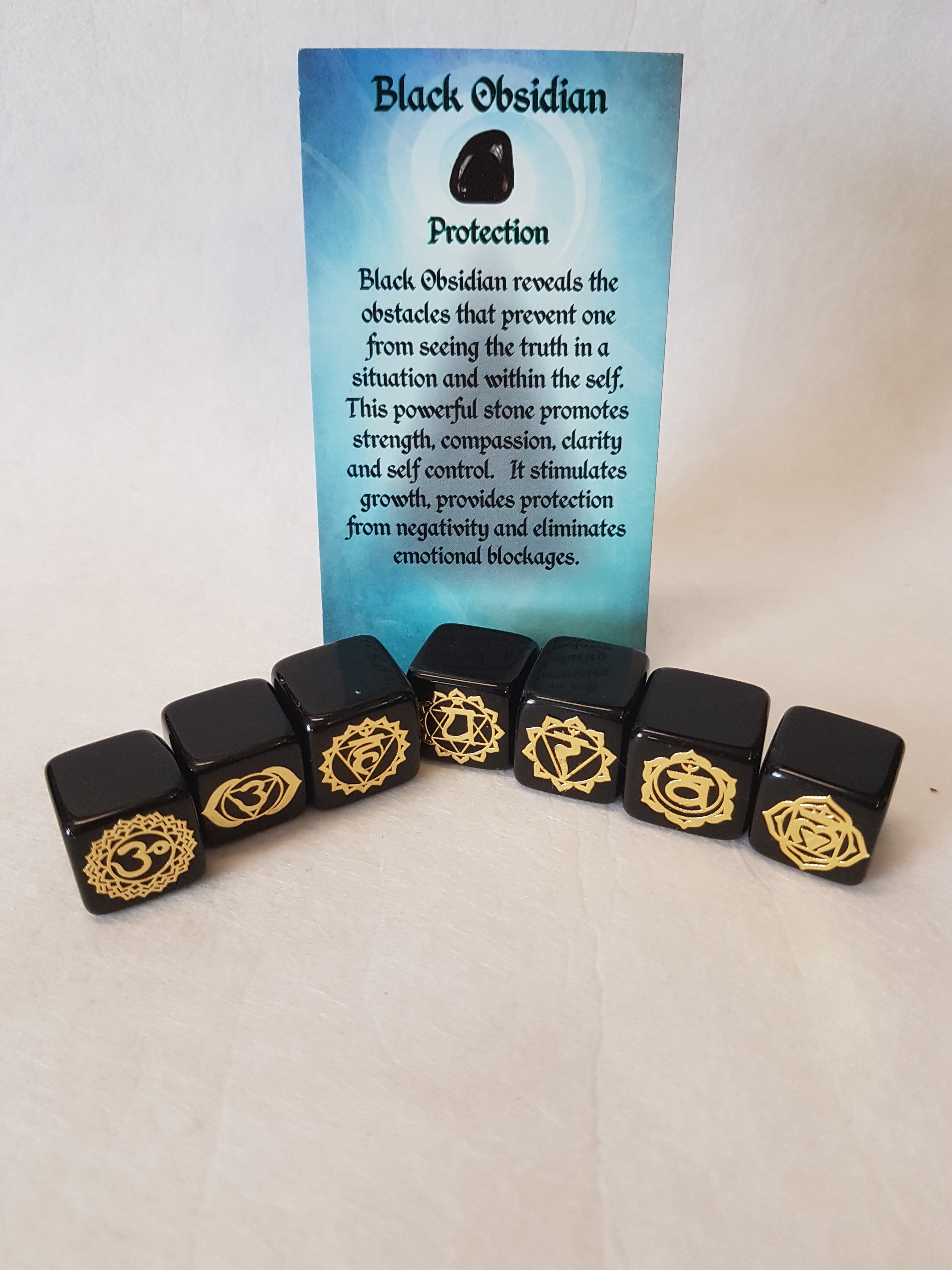 Black Obsidian Cubes With Chakra Symbol – Lady Di's Healing Elements